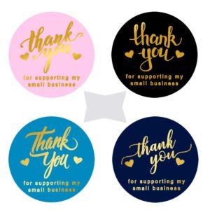 new mio thank you for supporting my small business sticker labels,1.5inch round thank you stickers roll,thank you labels for greeting cards,flower bouquets,gift wraps,tags,mailers bag(four colors),c2