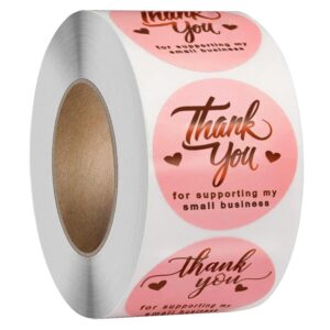 thank you for supporting my small business sticker labels,1.5inch round thank you stickers roll pink,thank you labels for greeting cards,flower bouquets,gift wraps,tags,mailers bag