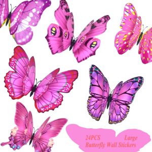 fenely giant butterfly wall stickers christmas decor,3d large pink butterflies wall magnetism decals removable diy home art decorations for birthday party wedding kids room bedroom