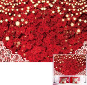 binqoo 7x5ft valentine's day red rose photography backdrop red floral wall background wedding bridal shower women party red flowers wall background girls birthday party supplies