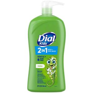 dial kids all in one hair, body wash and bubble bath, tear free and gentle on skin, melon scent, 32 fl oz