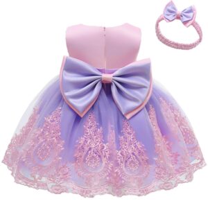 baby girls easter lace dresses toddler tulle ruffles christmas formal dress with headwear(purple+pink,80)