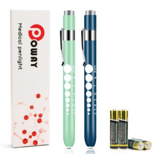 pen lights for nurses doctors, opoway medical emt ems penlight with pupil gauge, reusable led pen light flashlight for physician clinical eye exam nursing students veterinary with batteries green&blue