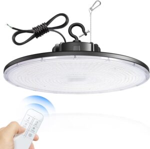 bbestled high bay led lights 150w, ufo shop light with remote dimming [on/off and 0-100% brightness control] 5000k 22,500lm led warehouse light for factory workshop barn gym ul&dlc listed ac 100-277v