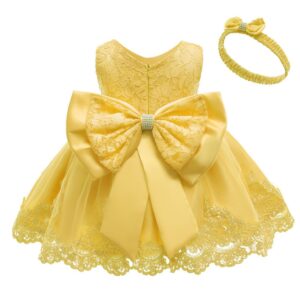 quenny baby dress,birthday's bow lace princess dress,0-7 years old children's wear. (yellow, 18m(17-21m))