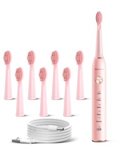 blenpapa sonicare electric toothbrush for adults, smart cleaning and whitening, 5 modes selection 38000vpm rechargeable, with dupant brush heads suitable for travel, 1 count, pink