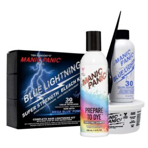 manic panic blue lightning hair bleach kit 30 volume developer bundle with prepare to dye clarifying shampoo