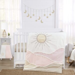 sweet jojo designs boho desert sun baby girl nursery crib bedding set - 4 pieces - blush pink mauve gold ivory taupe bohemian mountains southwest nature outdoors tassel minimalist cotton geometric