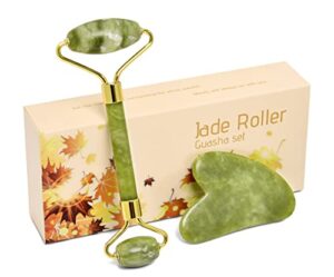 women's beauty tools jade roller two piece set natural jade for face - reduce wrinkles and age puffy eyes, firms skin