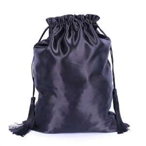 silk satin wig bags, hair storage bags for packaging wigs, bundles, hair extensions, travel, large satin bags with drawstring pouches gift bags with tassel alipearl hair bags (3 black bags)