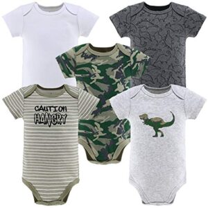 the peanutshell short sleeve baby bodysuits set for boys - camo & dinosaur - 5 pack set (3m)