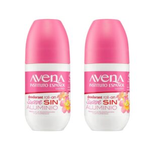 avena instituto español deodorant roll-on suave, long-lasting, non-alcohol, 2-pack of 2.50 oz each, 2 bottles