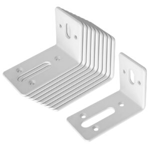 gbgs 10 pack white adjustable l corner braces with slot, steel 3¼"×2⅜"×1¾" ,thickness 3 mm ,max.load 66 lb ,90 degree angle corner brace for furniture mending braces