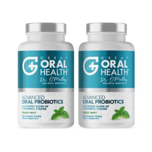 oral probiotics for mouth bad breath treatment for adults: dentist formulated blis k12 m18 advanced oral probiotics for teeth and gums, 60 chewable oral health probiotics supplement tablets (mint 2pk)