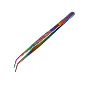 multi color titanium rainbow stainless steel tweezers, with curved serrated tip multipurpose tweezers sewing machine tweezers forceps for craft repairing