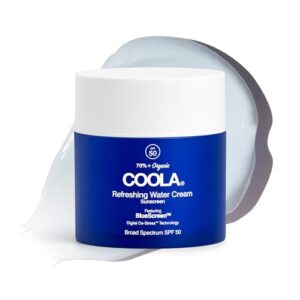 coola organic refreshing water cream face moisturizer with spf 50, dermatologist tested face sunscreen with plant-derived bluescreen digital de-stress technology, 1.5 fl oz