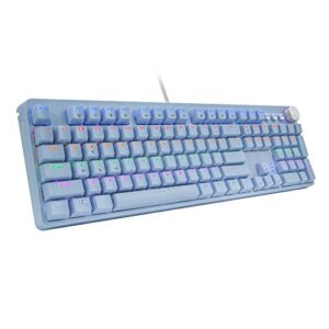 huo ji bt-855 mechanical gaming keyboard, usb wired with red switches, rainbow led backlit, multimedia keys, 108 keys no conflict, blue