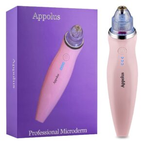 microdermabrasion machine - appolus premium diamond microdermabrasion device for flawless glowing skin - 2 diamond tips - 5 heads - anti-aging - pore lines wrinkles sagging minimizer