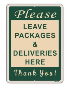 please leave deliveries and packages here thank you signs 10 x 14 inches package delivery sign, metal reflective sturdy rust aluminum waterproof easy to install