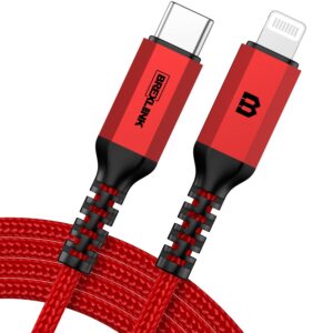 brexlink usb c to lightning cable(10ft, mfi), fast charging support power delivery, nylon braided cable compatible with phone 12/12 pro/11/11 pro/11 pro max/xs max/xs/xr/x/8/8 plus,red