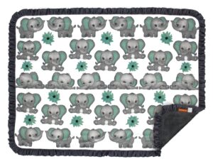 dear baby gear elephant baby blanket - double layer infant blanket - toddler blankets for boys and girls - gray and mint elephant calf with flowers, gray ruffles - 43" x 33"