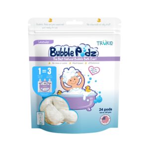 trukid bubble podz bubble bath for baby & kids, gentle refreshing bath bomb for sensitive skin, ph balance 7 for eye sensitivity, natural moisturizers and ingredients, lavender (24 podz)