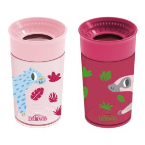 dr. brown's milestones cheers 360 cup spoutless transition cup, travel friendly & leak-free sippy cup, pink leopard – red lemur, 10 oz/300 ml, 2 count (1 pack)