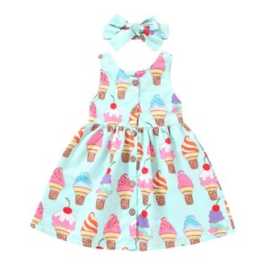 younger tree toddler dresses lemon baby girls pineapple fruit dress outfit summer girl dress spring sundress (ice cream, 2-3 years)