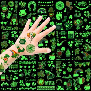 st.patricks day tattoos, 12 sheets kids glow in dark tattoos, 100+ pcs st patricks day stickers, st. patrick's day temporary tattoos shamrock, amazing irish st patricks day decorations party favors