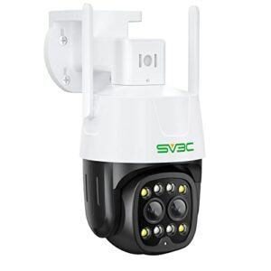 sv3c wifi security camera outdoor 5mp ip dual lens camera with hd night vision, metal shell, 2-way audio, human motion detection, sd card record, remote access, rtsp, ftp, app, pc