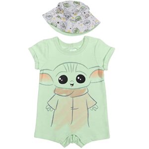 star wars the mandalorian the child newborn baby boys romper and sunhat green 6-9 months