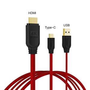 kkf usb type c to 4k hdmi cable adapter 6ft | high speed hdmi cables, 4k @ 30hz, ultra hd, mobile phone to tv mirror cable | for laptop, monitor, fire tv (type a port only for charging) (red)