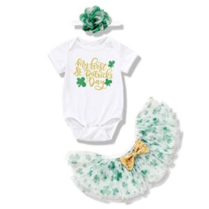 newborn infant baby girl my 1st st. patrick's day outfit short sleeve and tutu dress clove clothes set (green-c, 0-3 months)