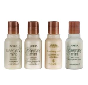 aveda rosemary mint shampoo, conditioner, hand & body wash, body lotion set, 4 count