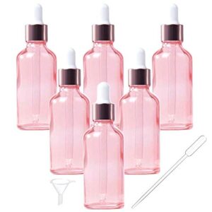 6 pack essential oil dropper bottle pink glass dropper bottle cosmetic liquid aromatherapy bottle perfume sample vial travel diy dropper pipette bottles (50ml/1.7oz)