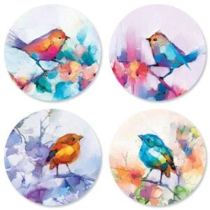 brush stroke birds envelope seals - set of 144 (4 designs) round self-adhesive, flat-sheet seals, by colorful images