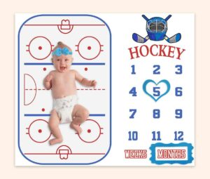 phmojen baby age milestone blanket, hockey stadium blanket for nursery, baby 1-12 months growth chart, includes 4 frame and 1 headband 47"x40" btlsph298