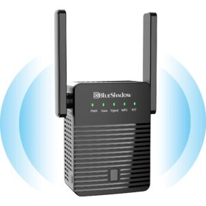 blueshadow wifi extender, dual band wifi repeater connects 20 devices wall through strong ac1200 wifi extender booster wireless signal range extender that cover up to 1000 sq. ft