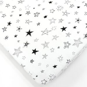 norani baby crib sheets | fitted mattress cover for toddler bed with full elastic trim & 8” deep pockets | soft & breathable cotton | infant & nursery bedding & mattresses | black and white stars