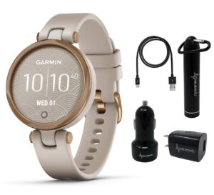 wearable4u garmin lily women’s fitness sport smartwatch power pack bundle (rose gold bezel with light sand silicone band), gift for mom