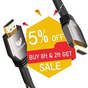 arisen 8k hdmi 2.1 cable 8ft & 2ft bundle