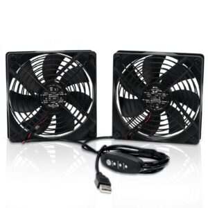 sxdool dual 120mm dc 5v usb computer cooling fan with speed controller, ventilator fan compatible for router receiver dvr playstation xbox desk computer cabinet silent quiet cooler