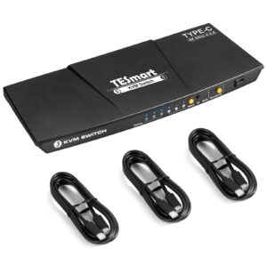 tesmart usb-c kvm switch 3 in 1 out, for 3 computers and 1 monitors, 4k@60 hz, supply power to the laptop connected to port 1, type-c kvm