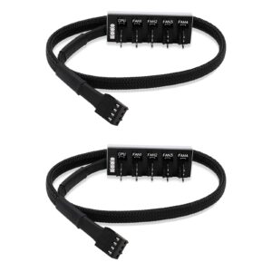 fancasee (2 pack) 4-pin pwm pc case fan hub power supply cable 1 to 5 way splitter pc motherboard fan power extension cable cord for atx computer case 4-pin and 3-pin cooling fans