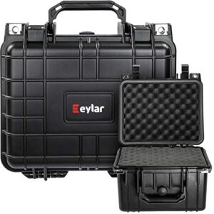 eylar small 10.62" deep gear, equipment, hard camera case waterproof with foam (black) tsa standards