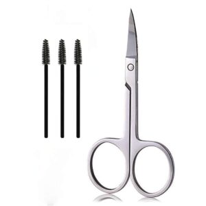 eyebrow scissors and three eyebrow brushs, beard and nose trimming scissors eyelash with curved craft stainless steel scissors