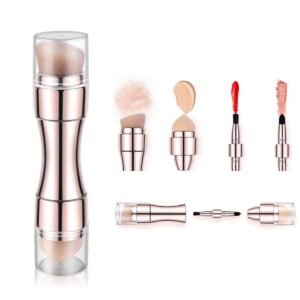 bling toman 4 in 1 makeup brush, eyeshadow eye lip face concealing blush foundation brush all in one retractable travel size makeup brush set (rose gold brush)