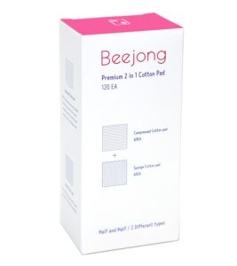 beejong [120ea] premium 2 in 1 facial cleansing square cotton pads - two types of face wipes cotton pads for toner, makeup remover | compressed 60ea & sponge 60ea | made in korea (1 pack)