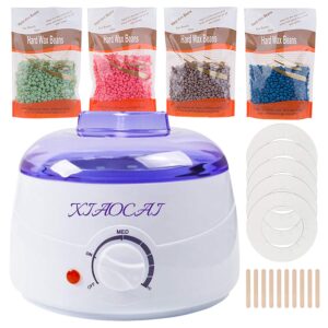 hot wax warmer,wax heater kit/hair removal waxing kit hair removal waxing kit with 4 100g pearl wax beans, at home wax heater pot machine fmelter for women and men