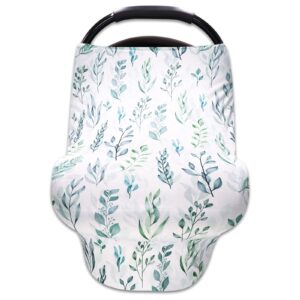 dilimi baby car seat cover green leaf, breastfeeding cover soft breathable infant carseat canopy multifunctional cover for stroller/high chair/shopping cart/car seat canopies